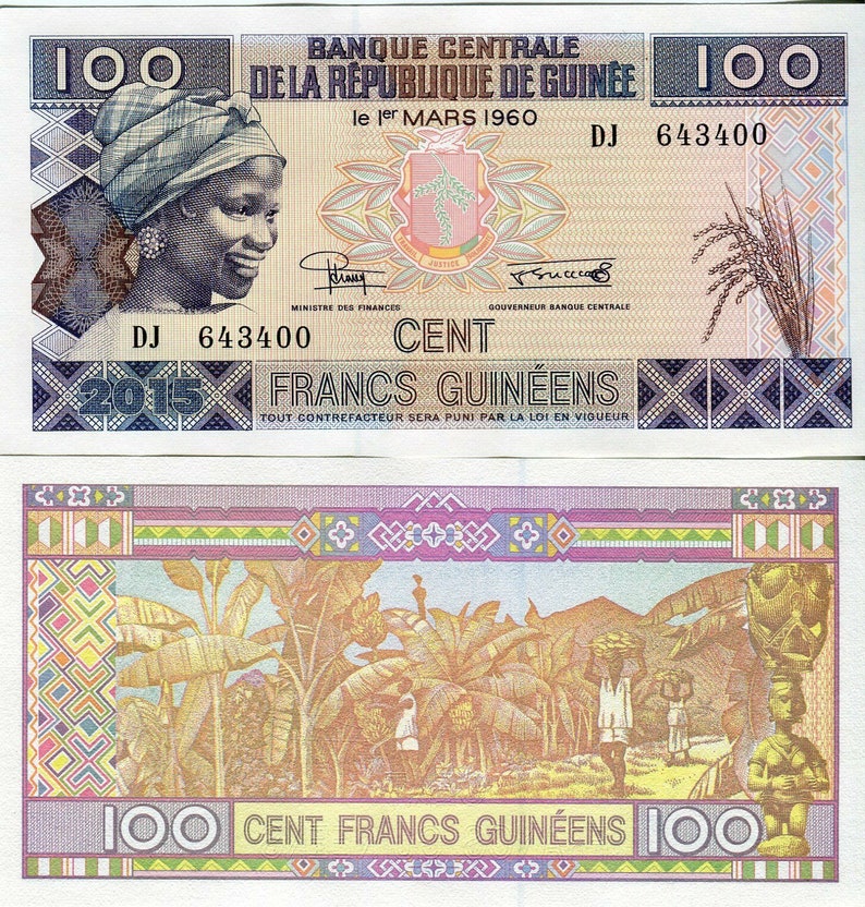 Guinea banknotes 100 franc banknote from Guinea paper money | Etsy