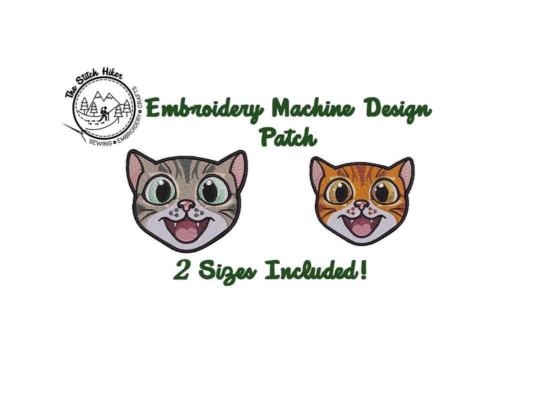 Happy Tabby Cat Machine Embroidery Patch File 2 Sizes *DIGITAL DOWNLOAD ...