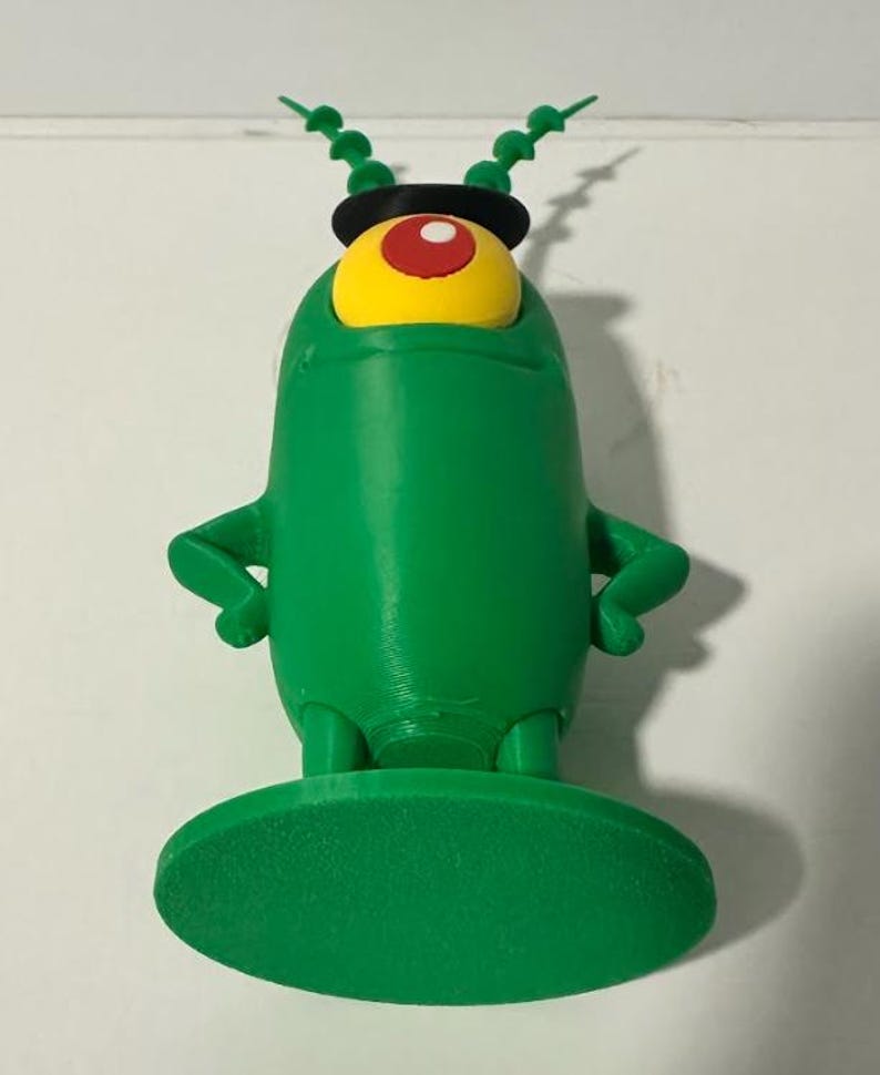 Plankton Inspired Figurine | One-eyed Cartoon Villain Decor | Green ...