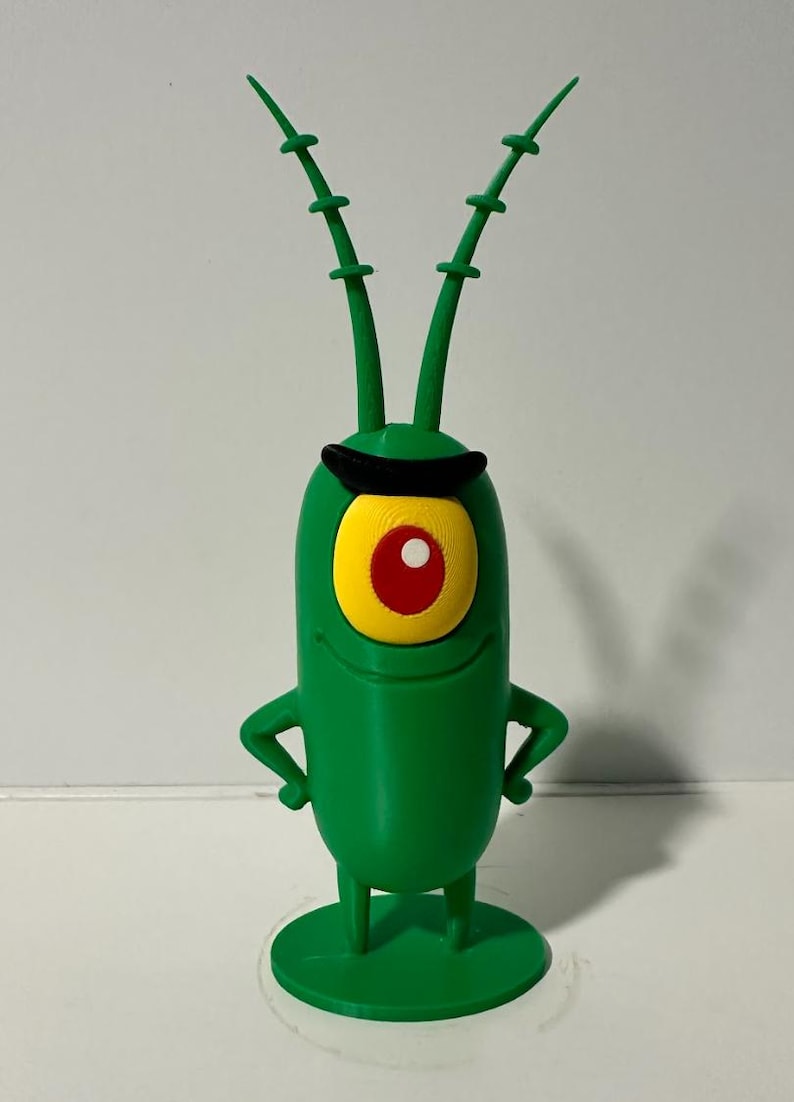 Plankton Inspired Figurine | One-eyed Cartoon Villain Decor | Green ...