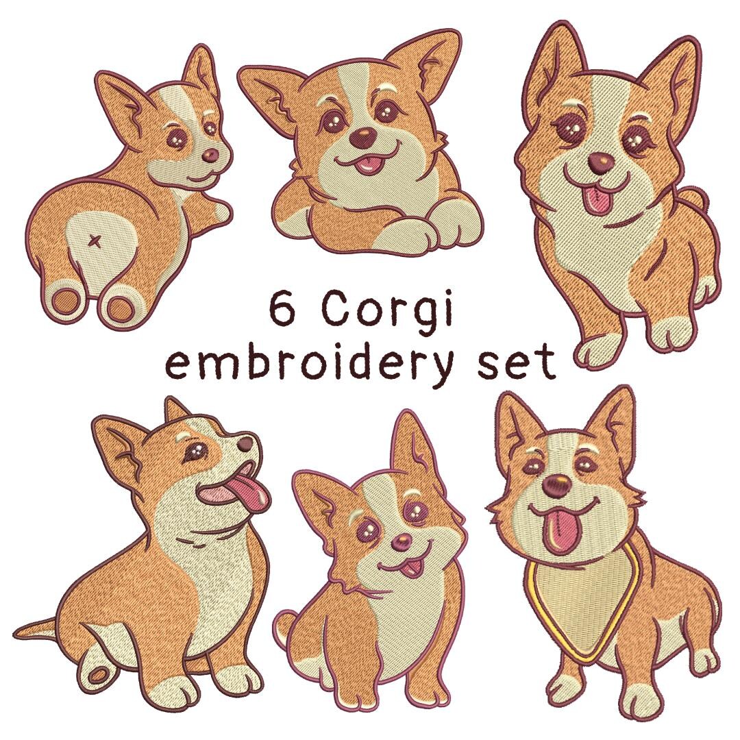 Corgi Machine Embroidery Design Set (instant Download - Etsy