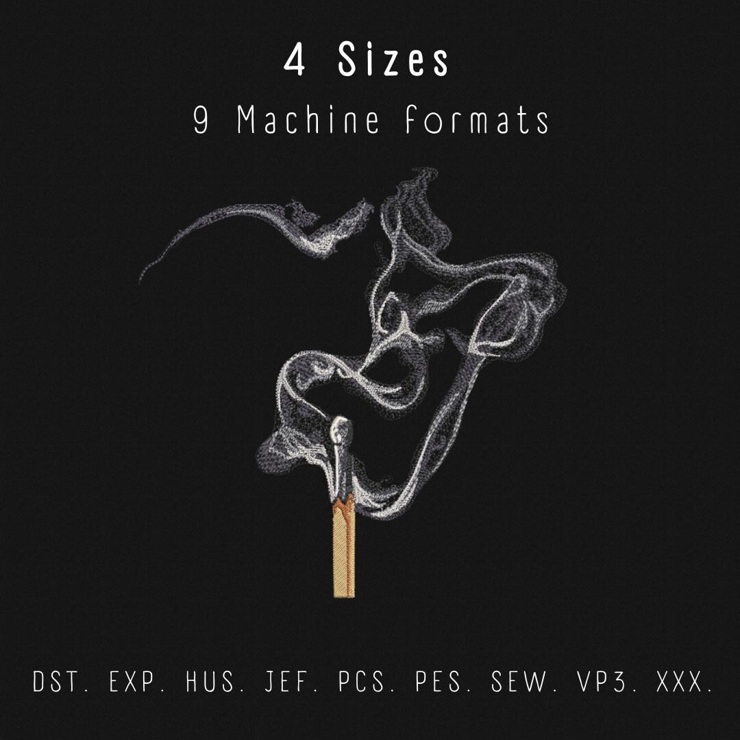 Realistic Burning Matchstick With Swirling Smoke Machine Embroidery ...