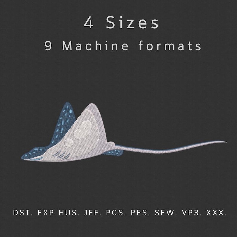 Stingray Embroidery Design - Oceanic Manta Ray Pattern for Black Fabric ...