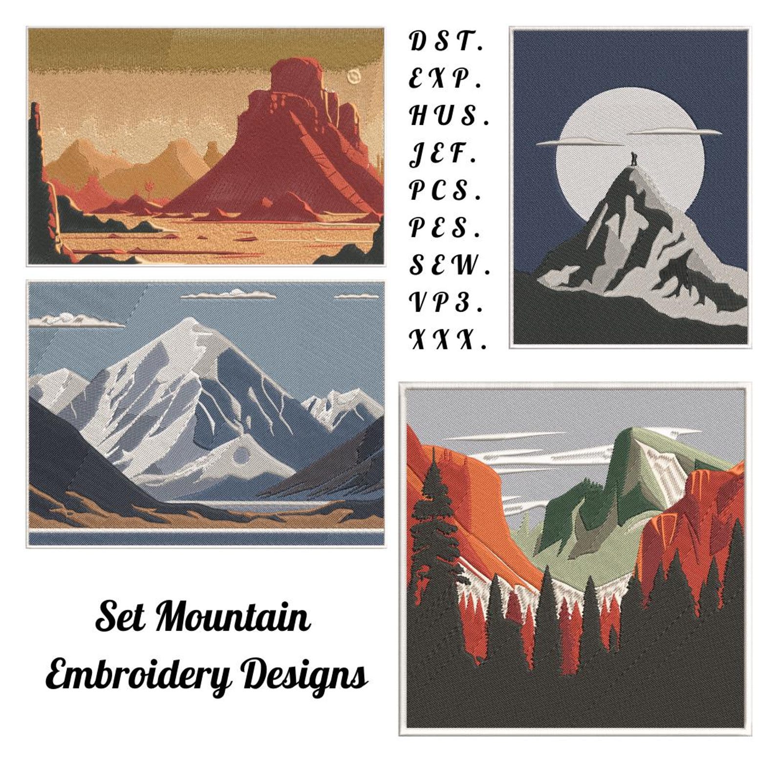 Mountain Embroidery Designs Set: 4 Sizes, 10 File Formats - Etsy