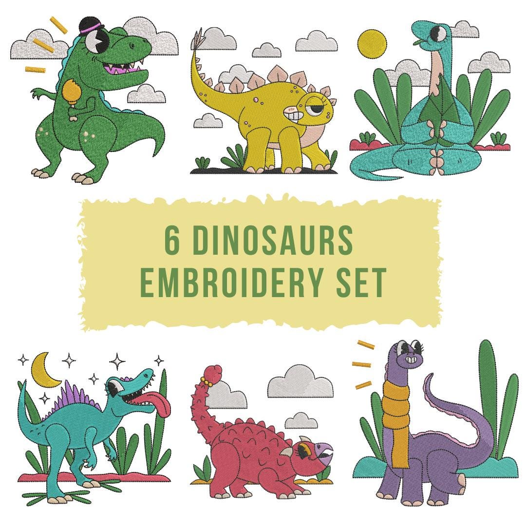 Dinosaur Set Embroidery Designs, Dino Set Embroidery Designs, Cartoon ...