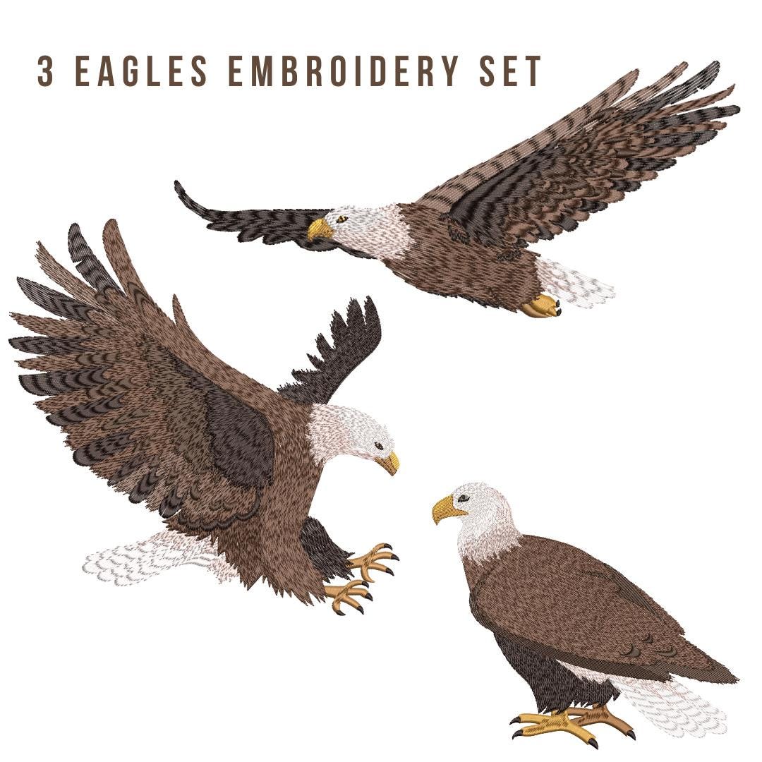 Eagle Embroidery Design Set: Majestic American Bird Scene (digital File ...