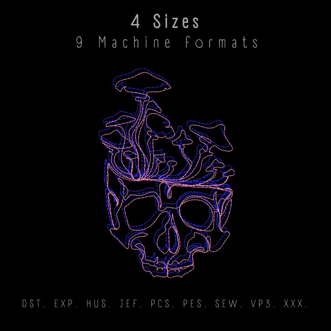 Psychedelic Line Art Mushroom Skull Machine Embroidery Patterns ...