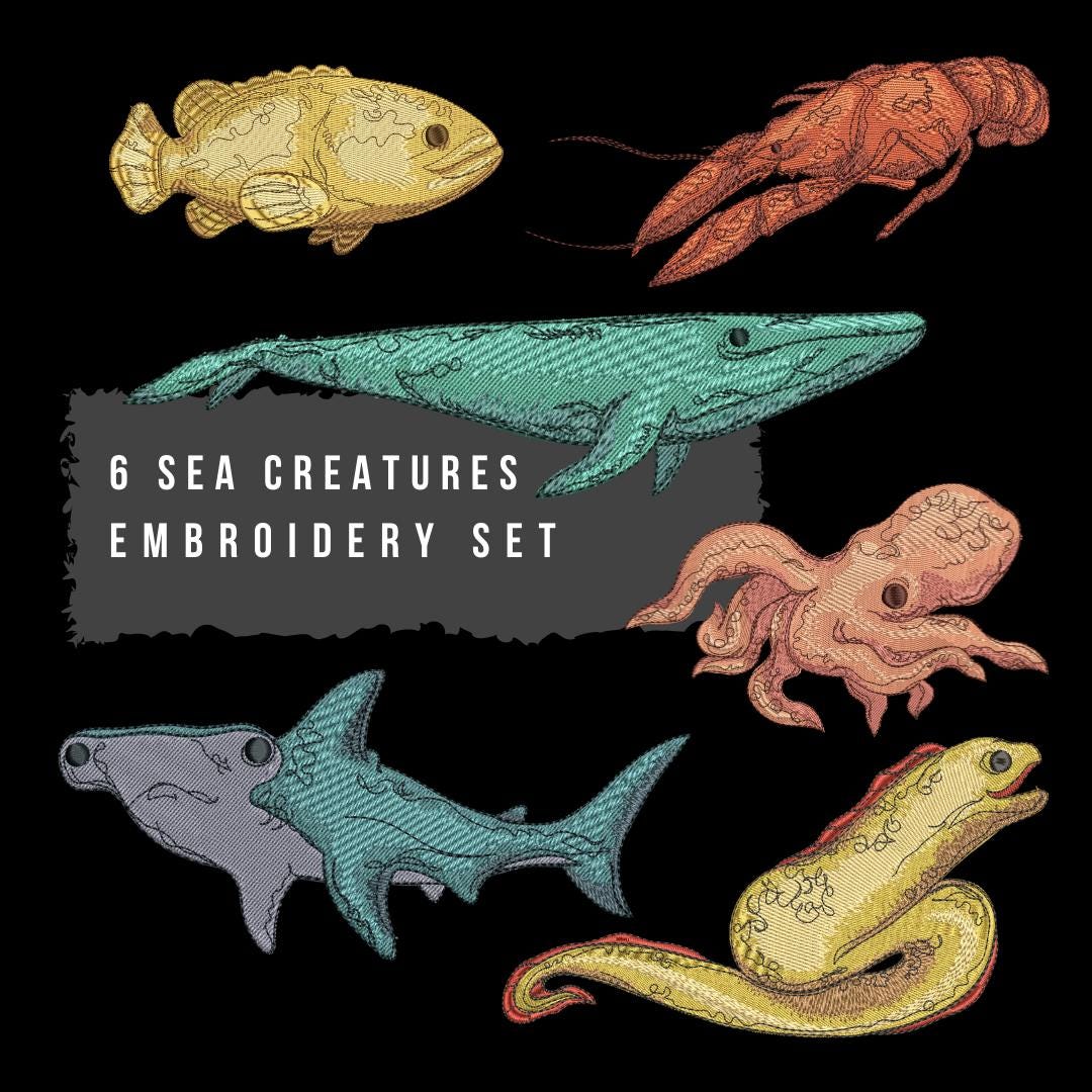 SET of 6 Sea Animals Embroidery Design, Sea Creatures Machine ...