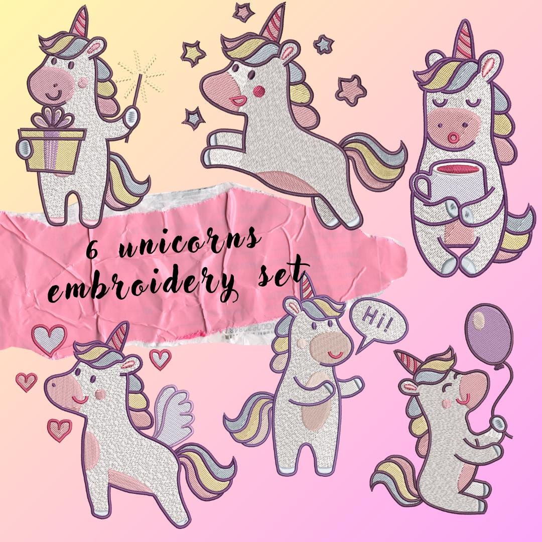 6 Cute Unicorns Embroidery Design Set, Unicorns Embroidery File ...