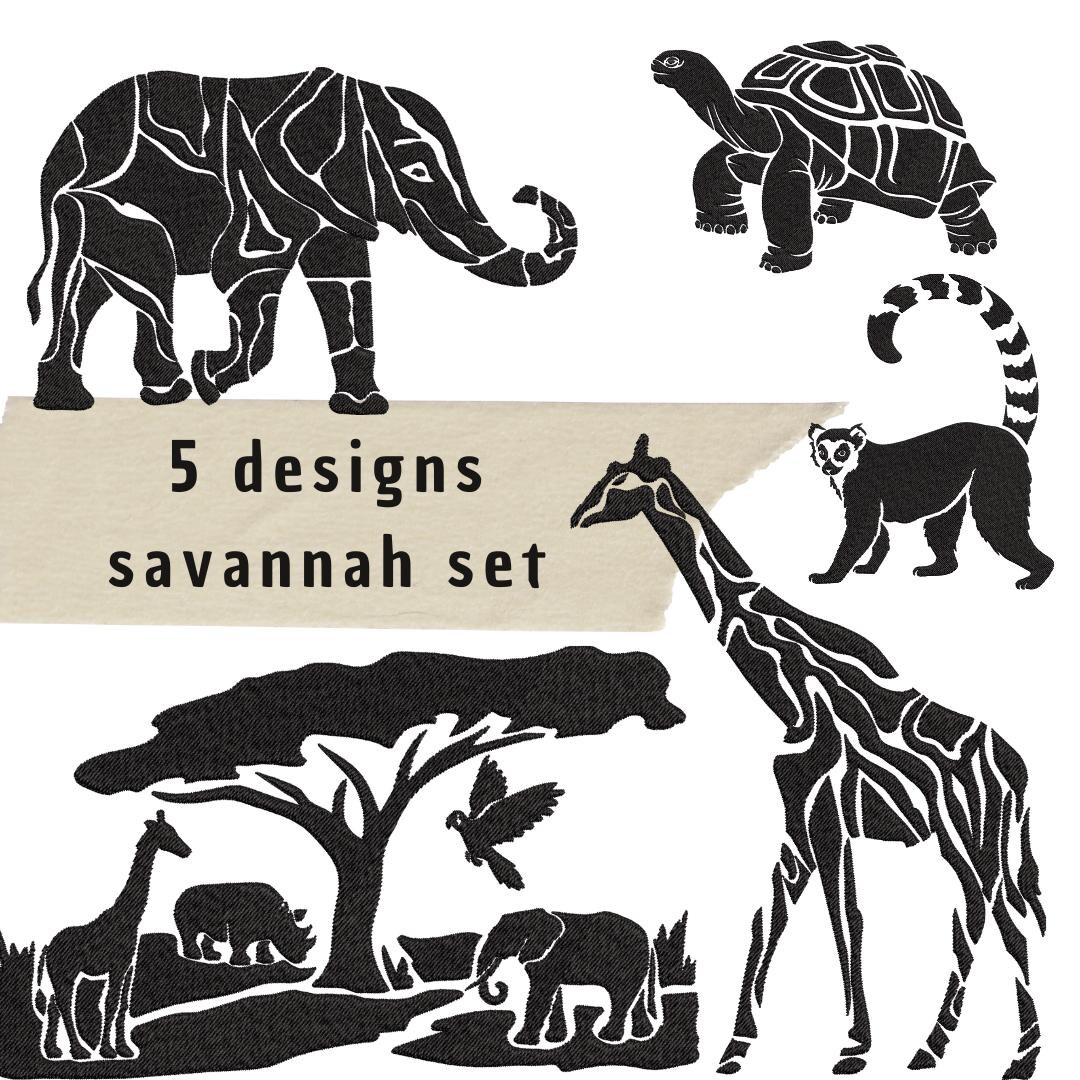 SET Safari Animals Silhouette Embroidery Designs, African SET Animals ...