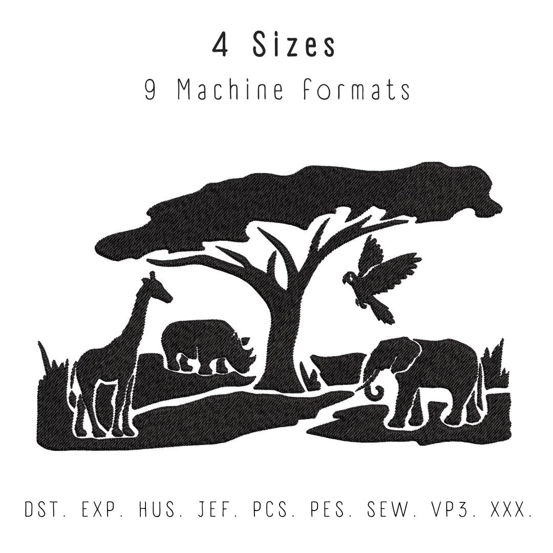 Safari Animals Silhouette Embroidery Design: African Machine Pattern ...