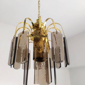 Vintage Art Deco Retro 80s Ceiling Hall Light Glass Crystal Chandelier ...