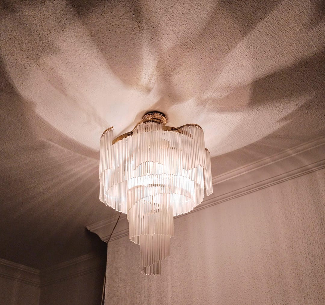 Art Deco Vintage 80s Single Ceiling Pendant Light Milk Glass Stick ...