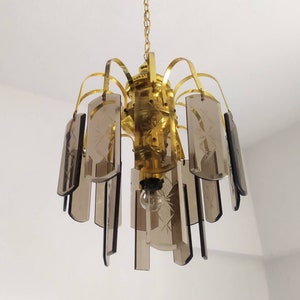 Vintage Art Deco Retro 80s Ceiling Hall Light Glass Crystal Chandelier ...