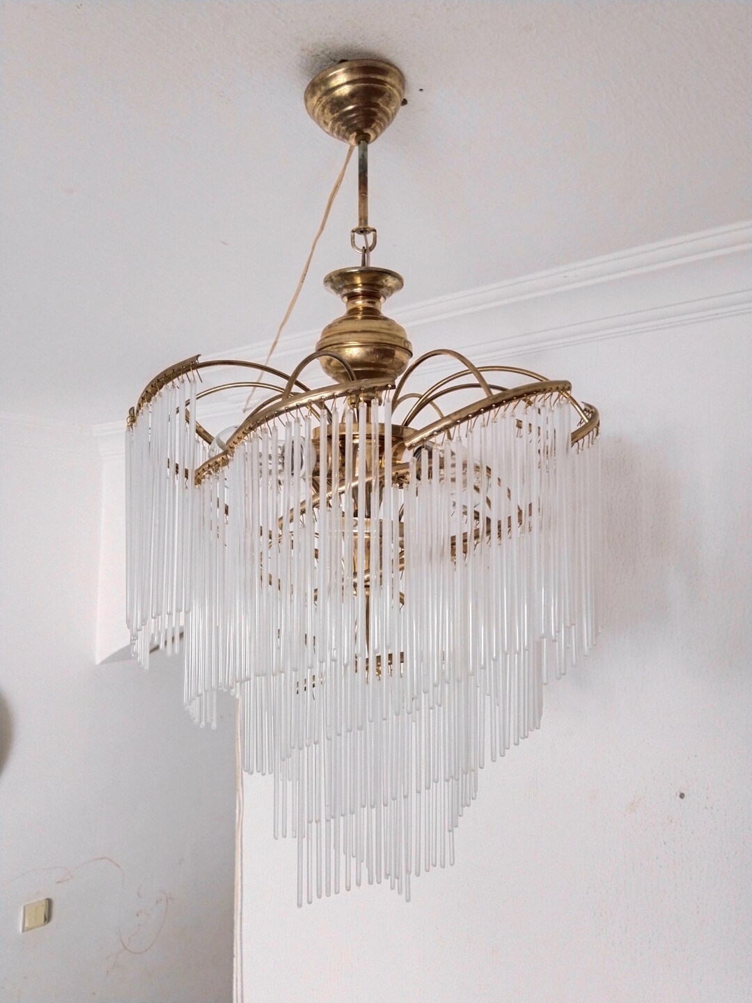 Art Deco Vintage 80s Single Ceiling Pendant Light Milk Glass Stick ...