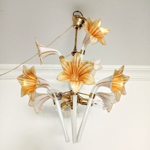 Vintage Murano Milk Glass Calla Lily Chandelier Gold Colored Lighting ...