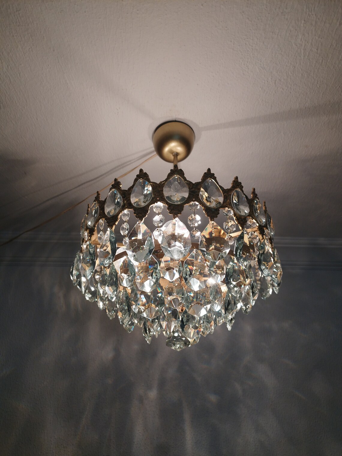 Vintage Lead Crystal Chandelier Art Deco Retro 80s Island Pendant ...