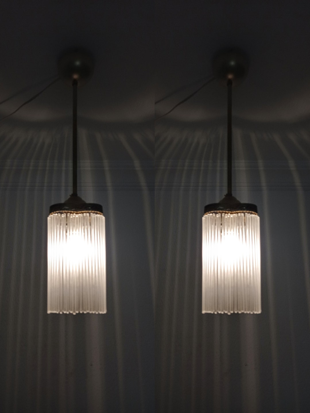 Pair Match Art Deco Retro 80s Single Ceiling Pendant Light Vintage Milk ...