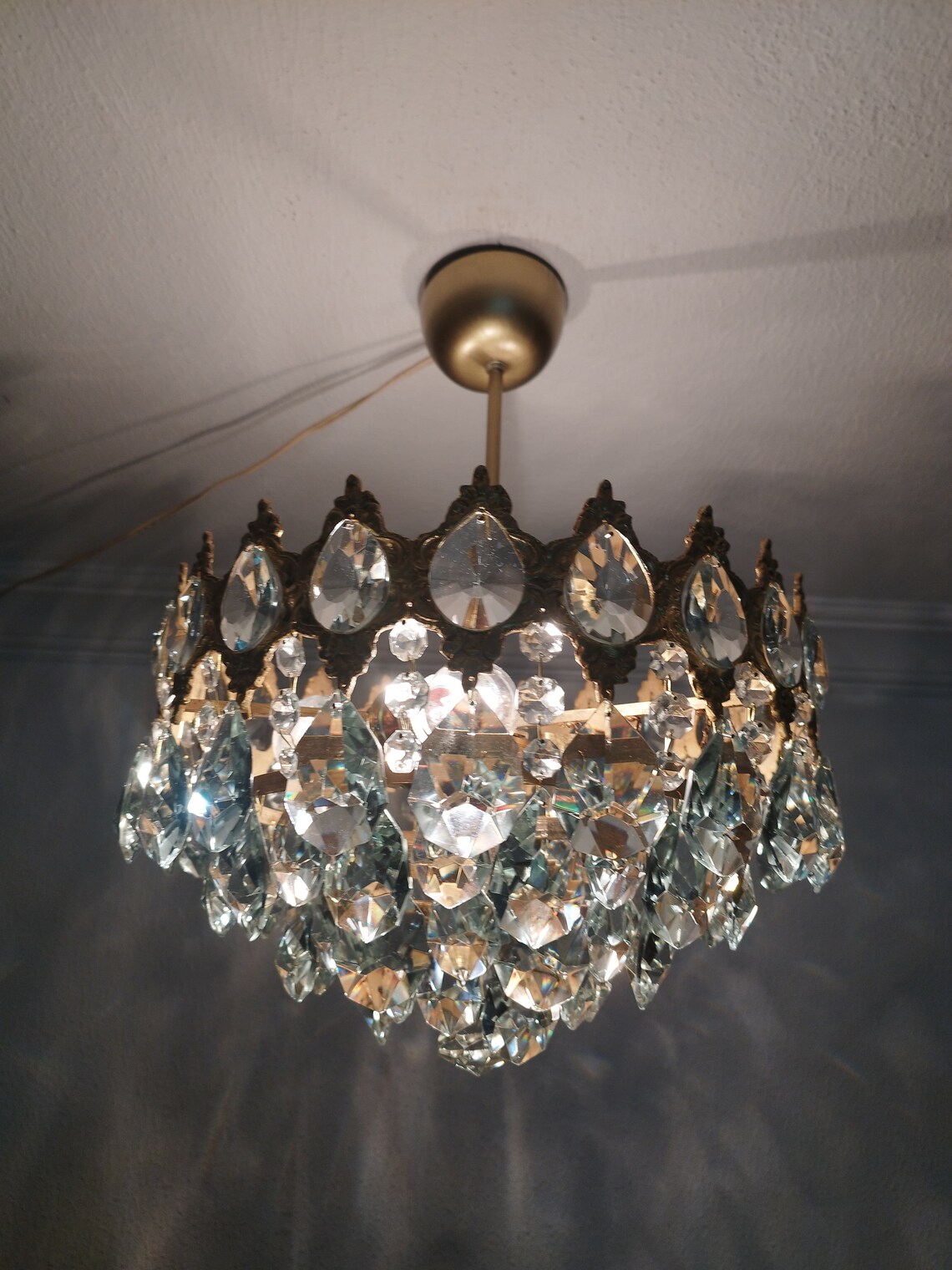 Vintage Lead Crystal Chandelier Art Deco Retro 80s Island Pendant ...