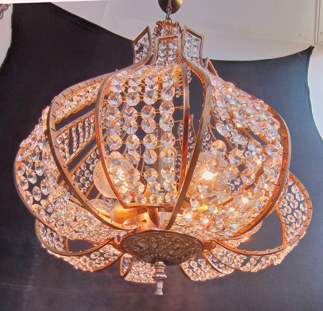 Tulip Crystal Chandelier Lighting Brass Antique Vintage Ceiling Pendant ...