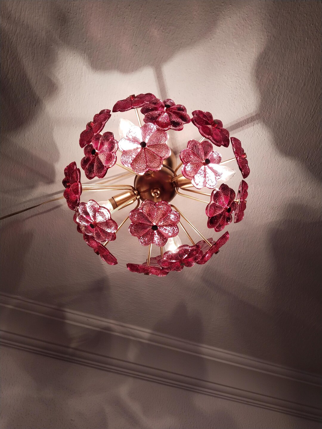 Sputnik Chandelier Lighting Flush Mount Pink Hand Painted Glass Basket ...
