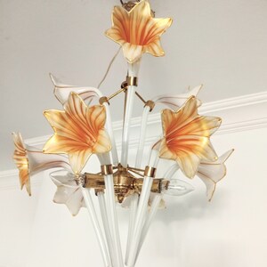 Vintage Murano Milk Glass Calla Lily Chandelier Gold Colored Lighting ...