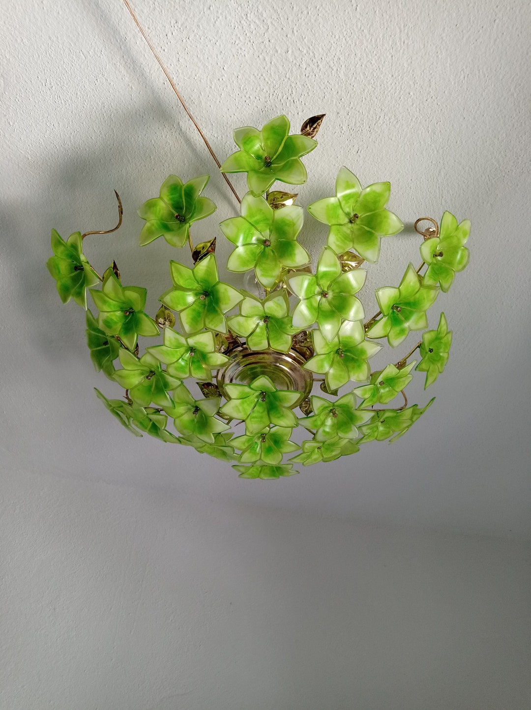 Vintage Murano Green Glass Calla Lily Chandelier - Hand Painted Floral ...