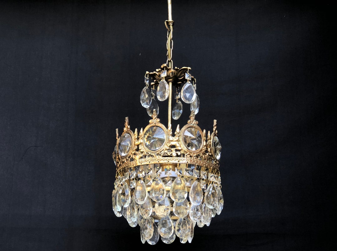 Chic Crystal Chandelier Single Lighting Brass Antique Vintage Ceiling ...