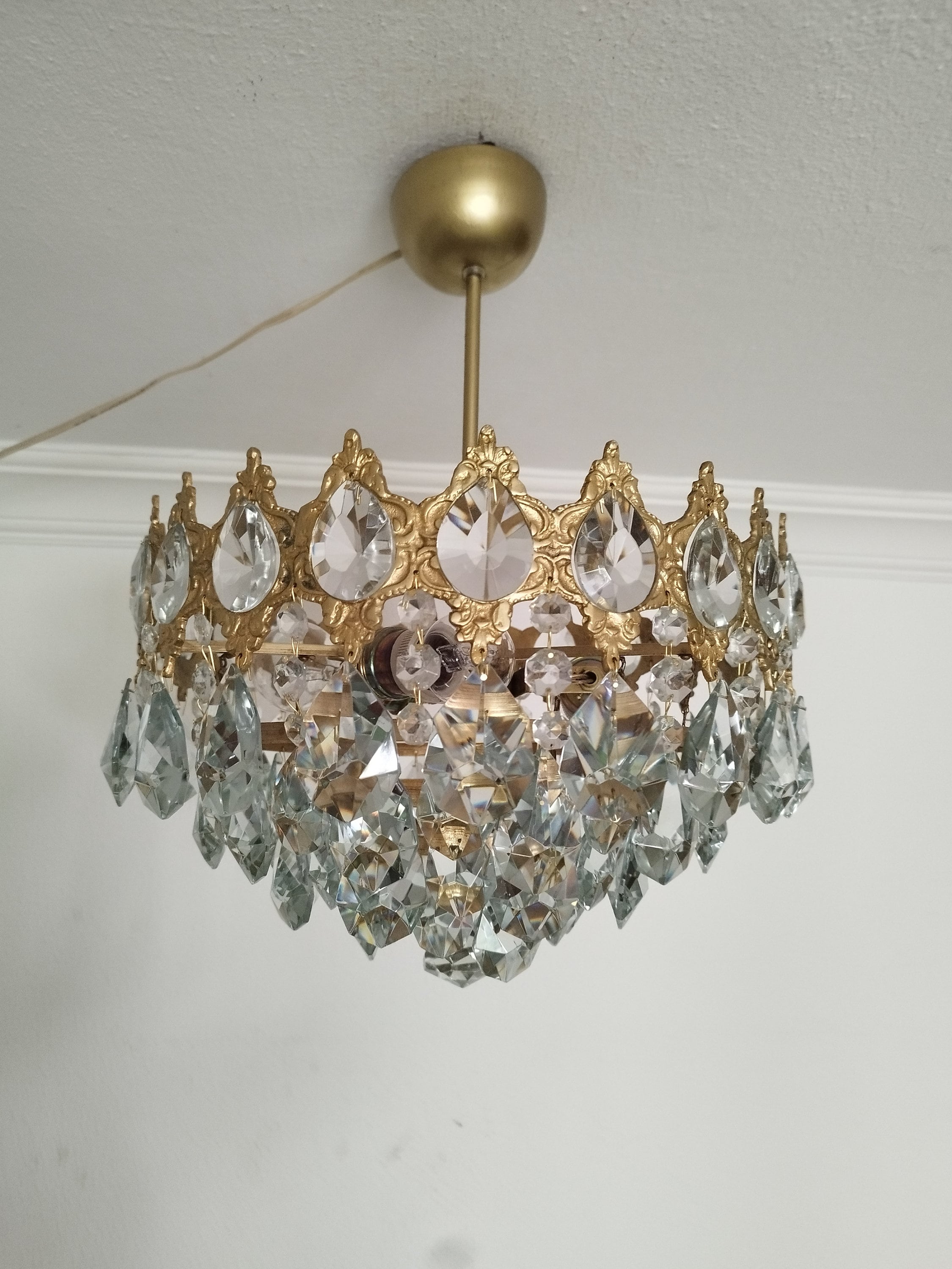 Vintage Lead Crystal Chandelier Art Deco Retro 80s Island Pendant ...