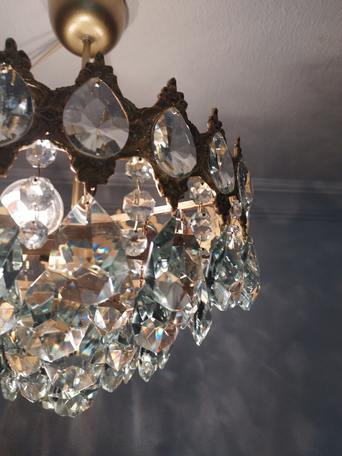 Vintage Lead Crystal Chandelier Art Deco Retro 80s Island Pendant ...
