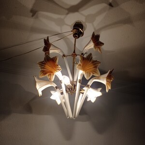 Vintage Murano Milk Glass Calla Lily Chandelier Gold Colored Lighting ...