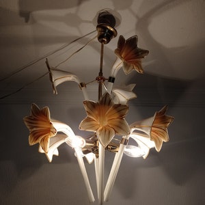 Vintage Murano Milk Glass Calla Lily Chandelier Gold Colored Lighting ...
