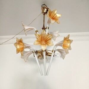 Vintage Murano Milk Glass Calla Lily Chandelier Gold Colored Lighting ...