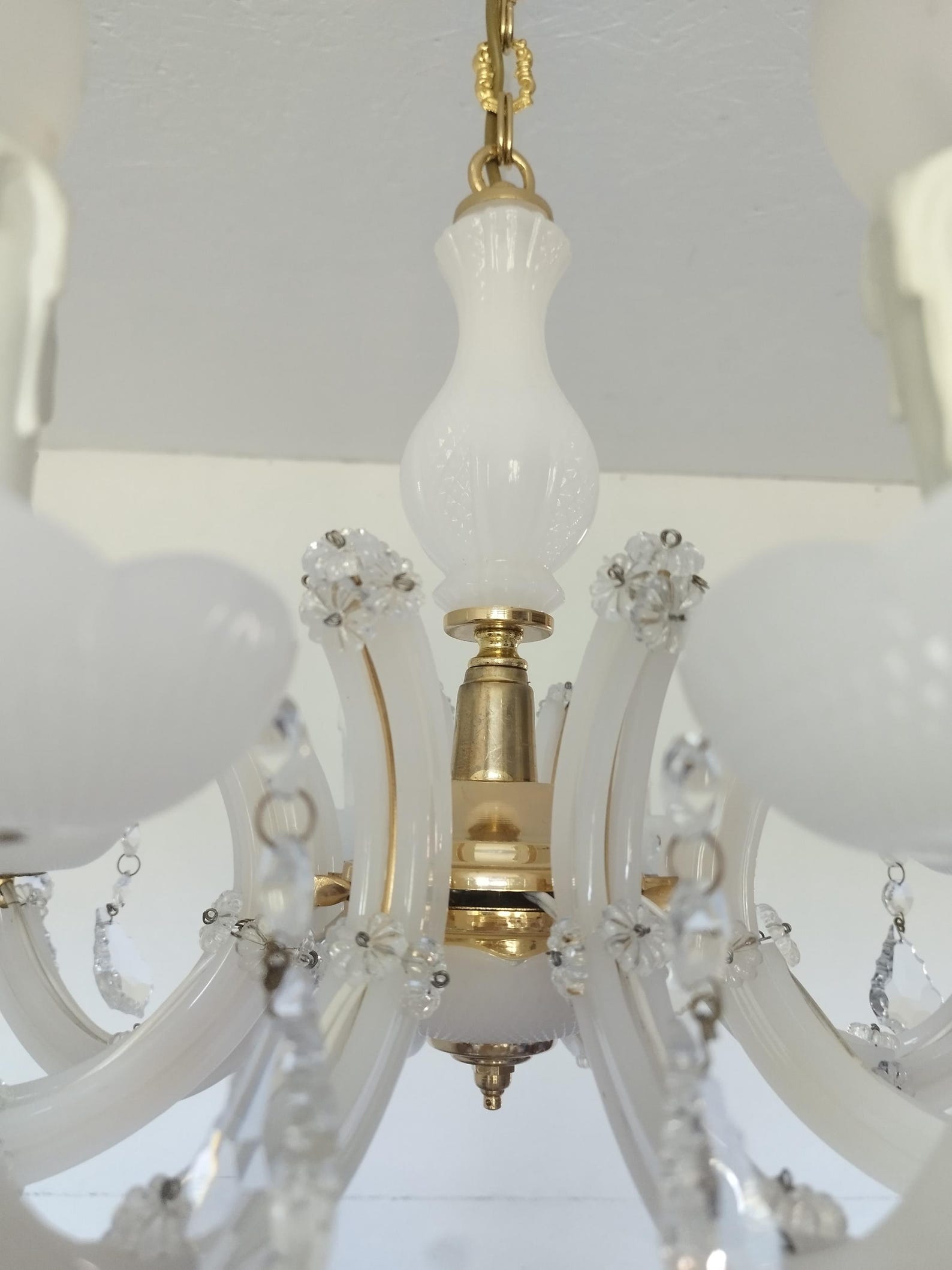 Vintage Maria Theresa Chandelier White Milk Glass Rococo Crystal ...