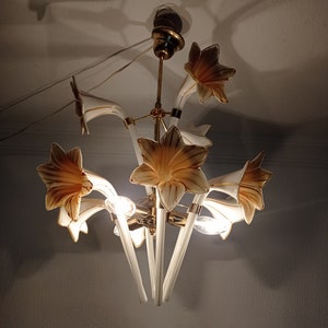 Vintage Murano Milk Glass Calla Lily Chandelier Gold Colored Lighting ...
