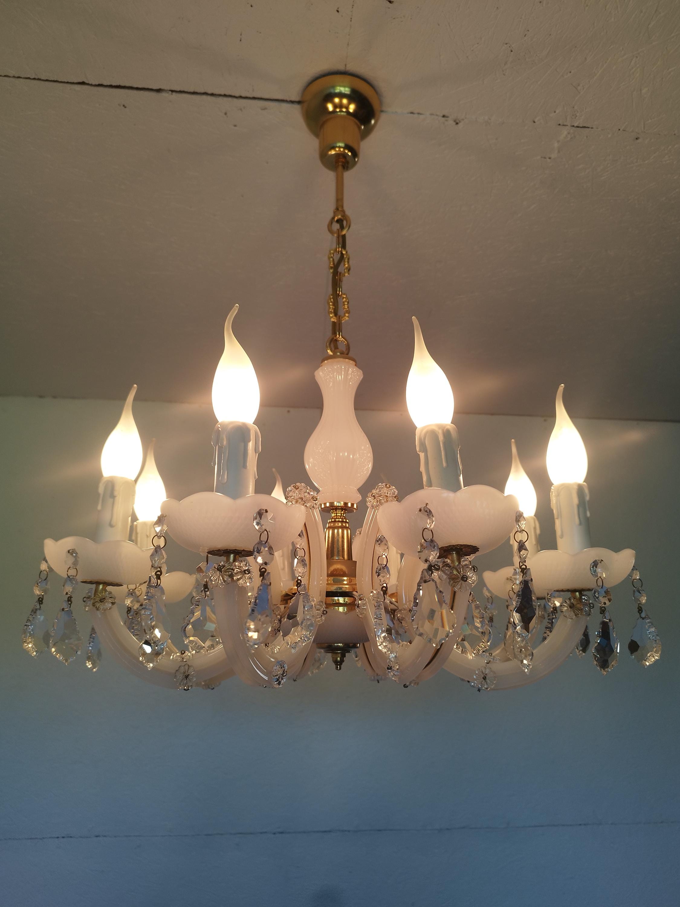Vintage Maria Theresa Chandelier White Milk Glass Rococo Crystal ...