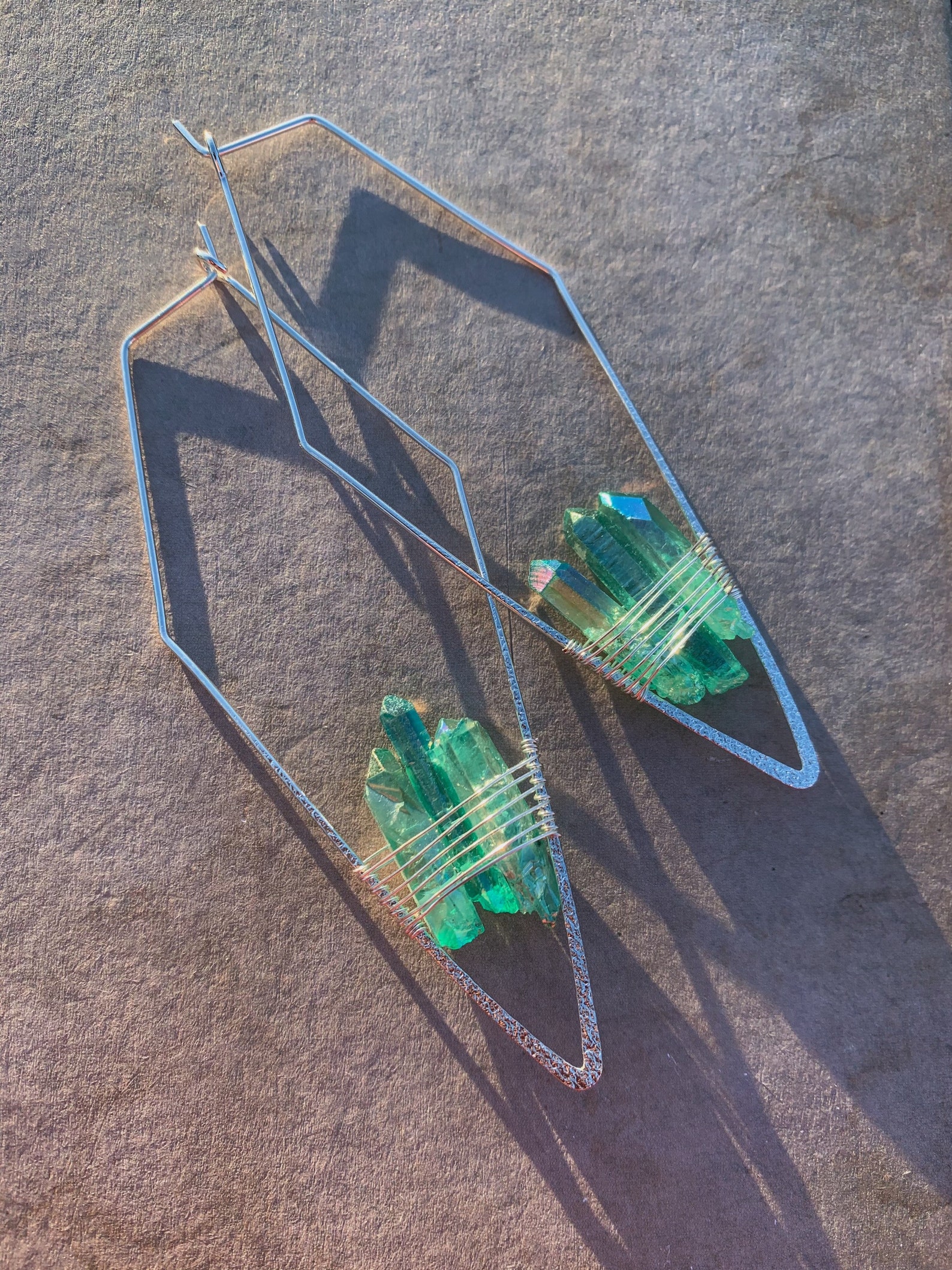 Geometric Raw Crystal Quartz Copper Wire Wrapped Gold Silver Hoops ...