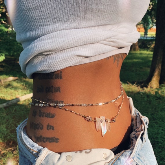 Healing Crystal Rainbow Iridescant Gold Luster Quartz Belly Waist Chain Minimalist Body Jewelry Etsy
