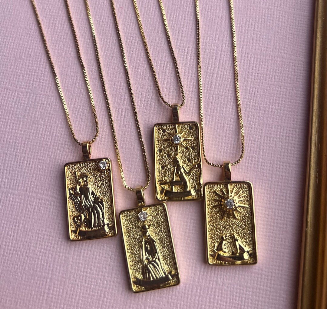 Gold Tarot Card Pendant 18k Gold Plated Steel Tarnish Resistant ...
