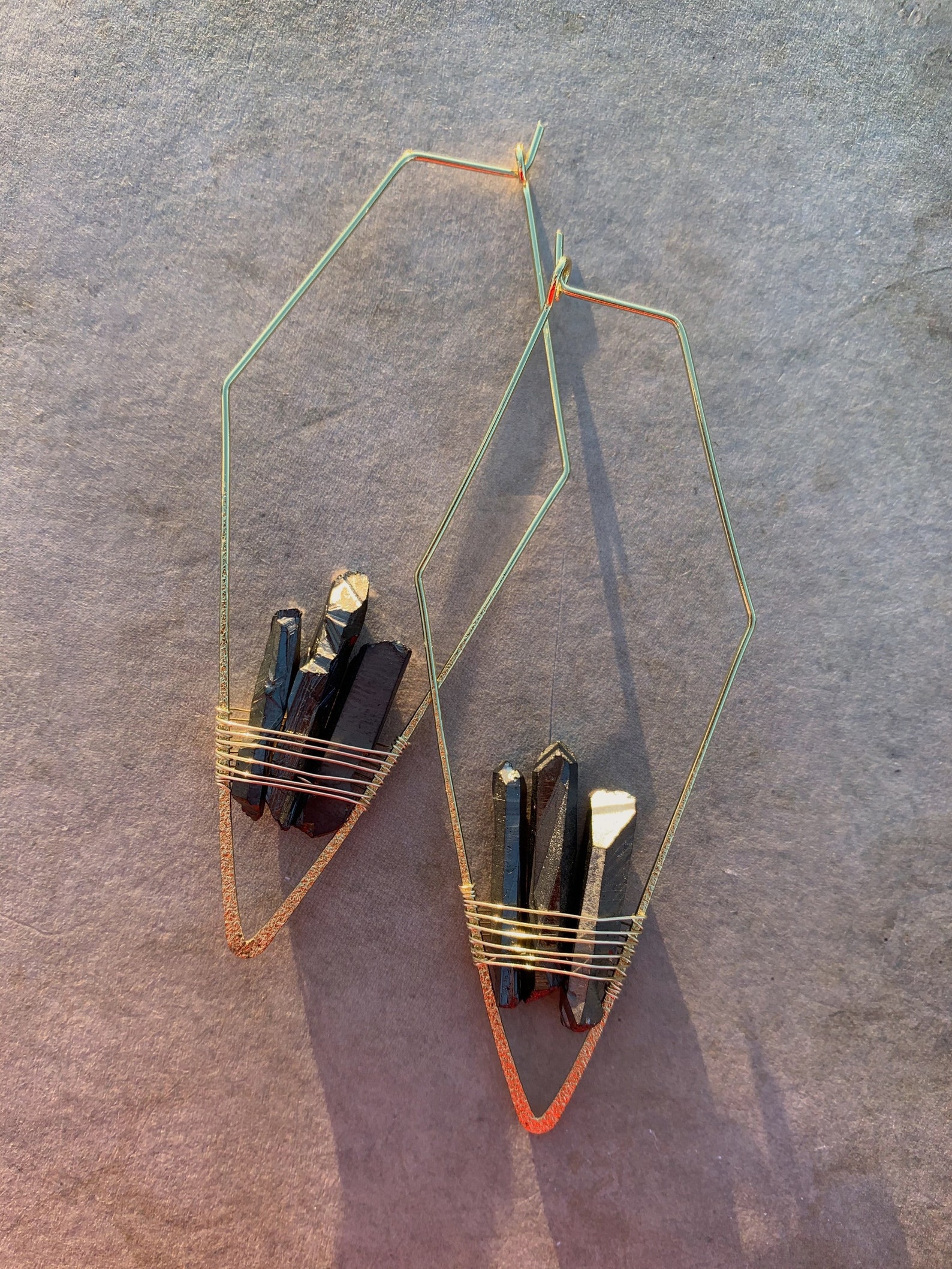 Geometric Raw Crystal Quartz Copper Wire Wrapped Gold Silver Hoops ...