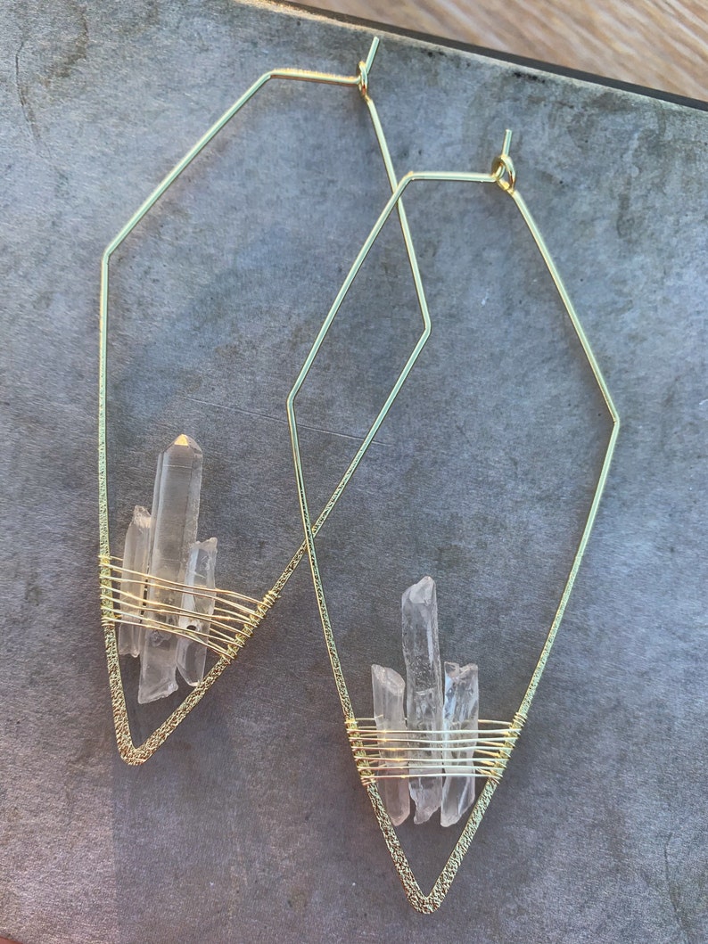 Geometric Raw Crystal Quartz Copper Wire Wrapped Gold Silver Hoops ...