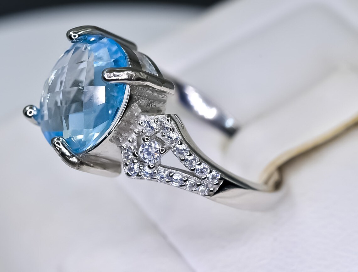 Natural Blue Topaz 925 Silver Ring Genuine Topaz Sterling 925 - Etsy UK