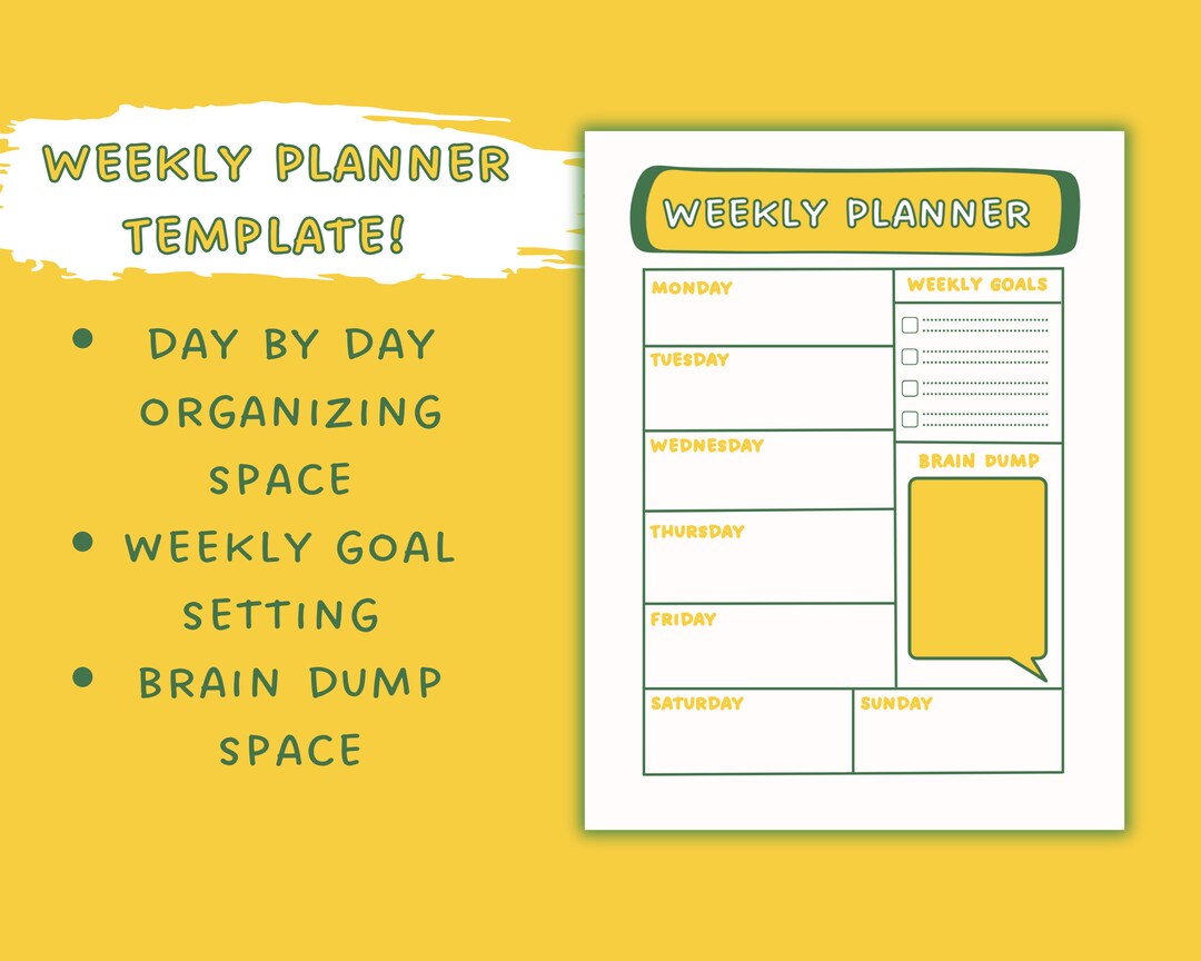 Weekly Planner PDF and Printable Green and Gold Template - Etsy