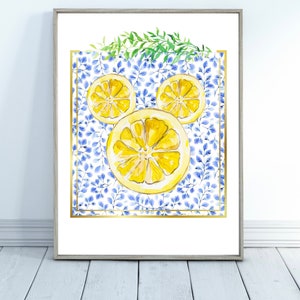 Lemon Watercolor Mickey Digital Print, Mediterranean Inspired Disney ...