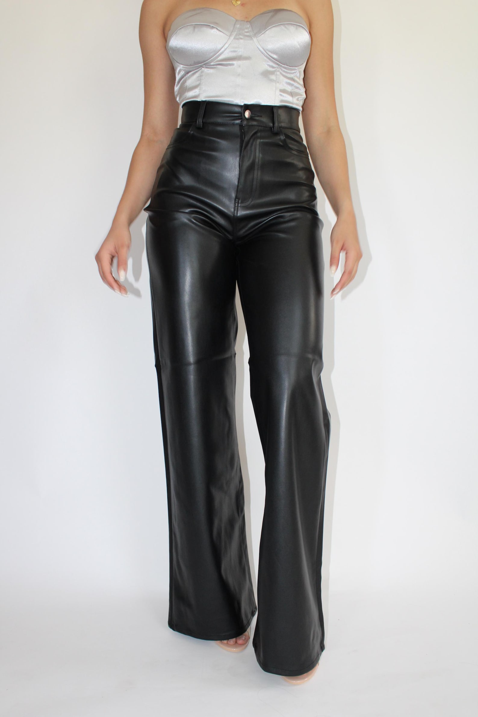 Vegan Leather Pants L Flare Trousers L Stretchy Pants L Matte Black ...