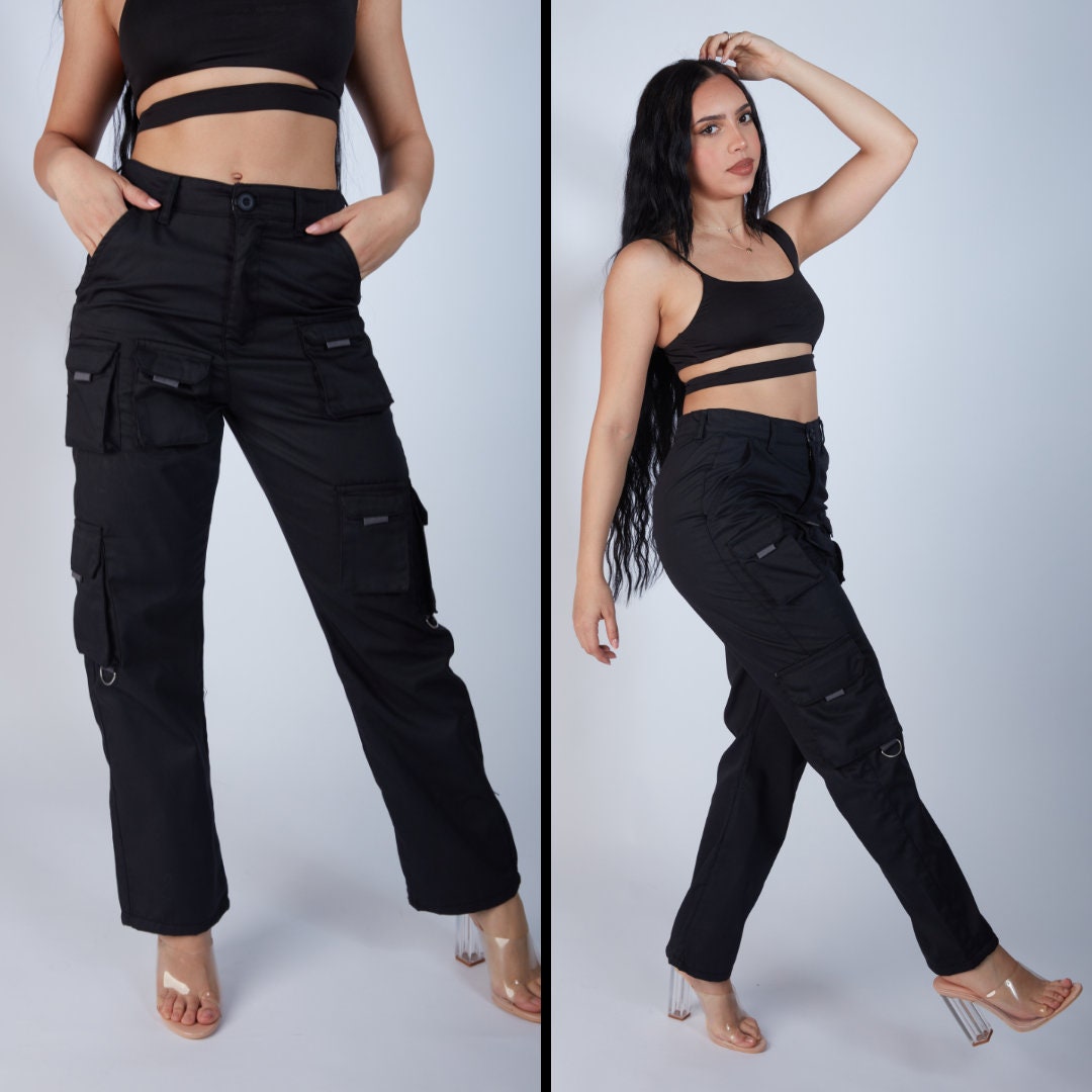 Black Cargo Pants for Women L High Rise Cargo L Multi Pocket Straight ...