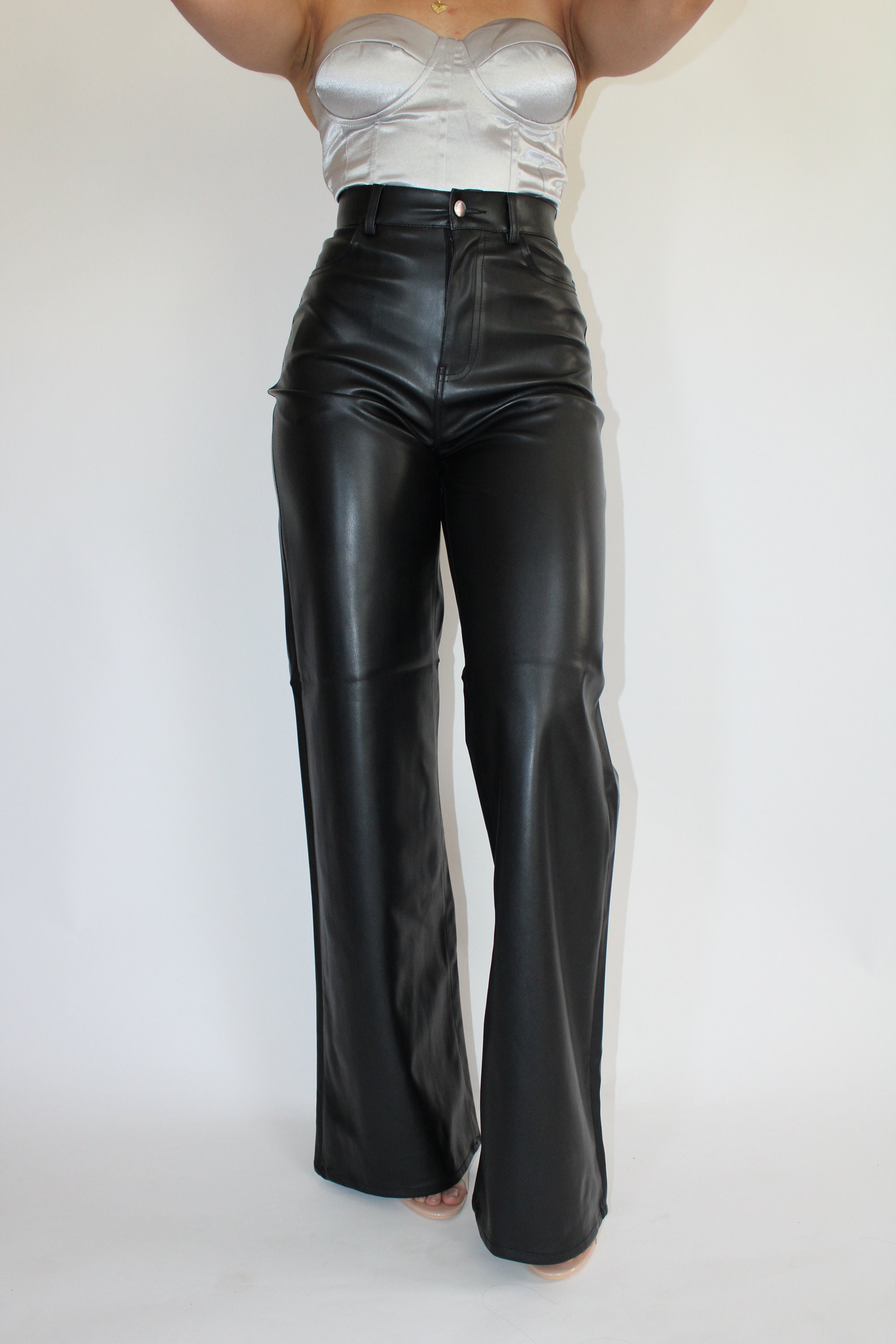 Vegan Leather Pants L Flare Trousers L Stretchy Pants L Matte Black ...