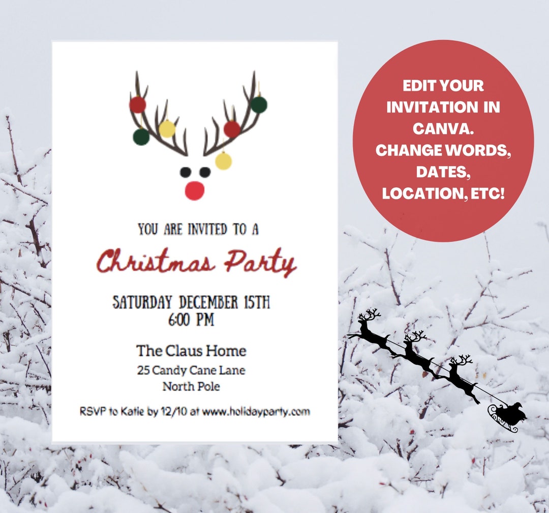 Editable REINDEER CHRISTMAS Party Template | Party Invitation ...