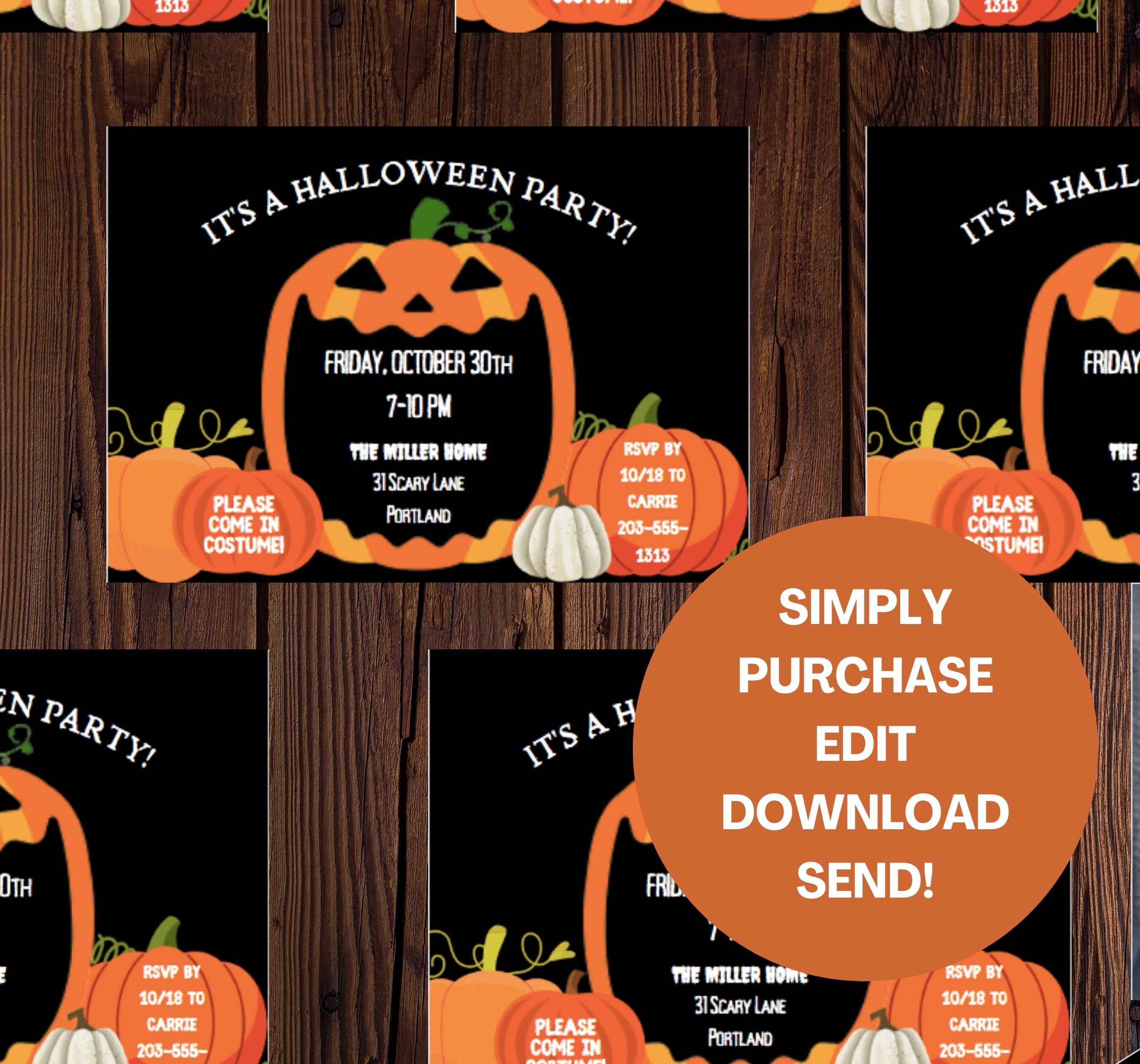 EDITABLE PUMPKIN Halloween Party Invitation! | Canva Template | Digital ...