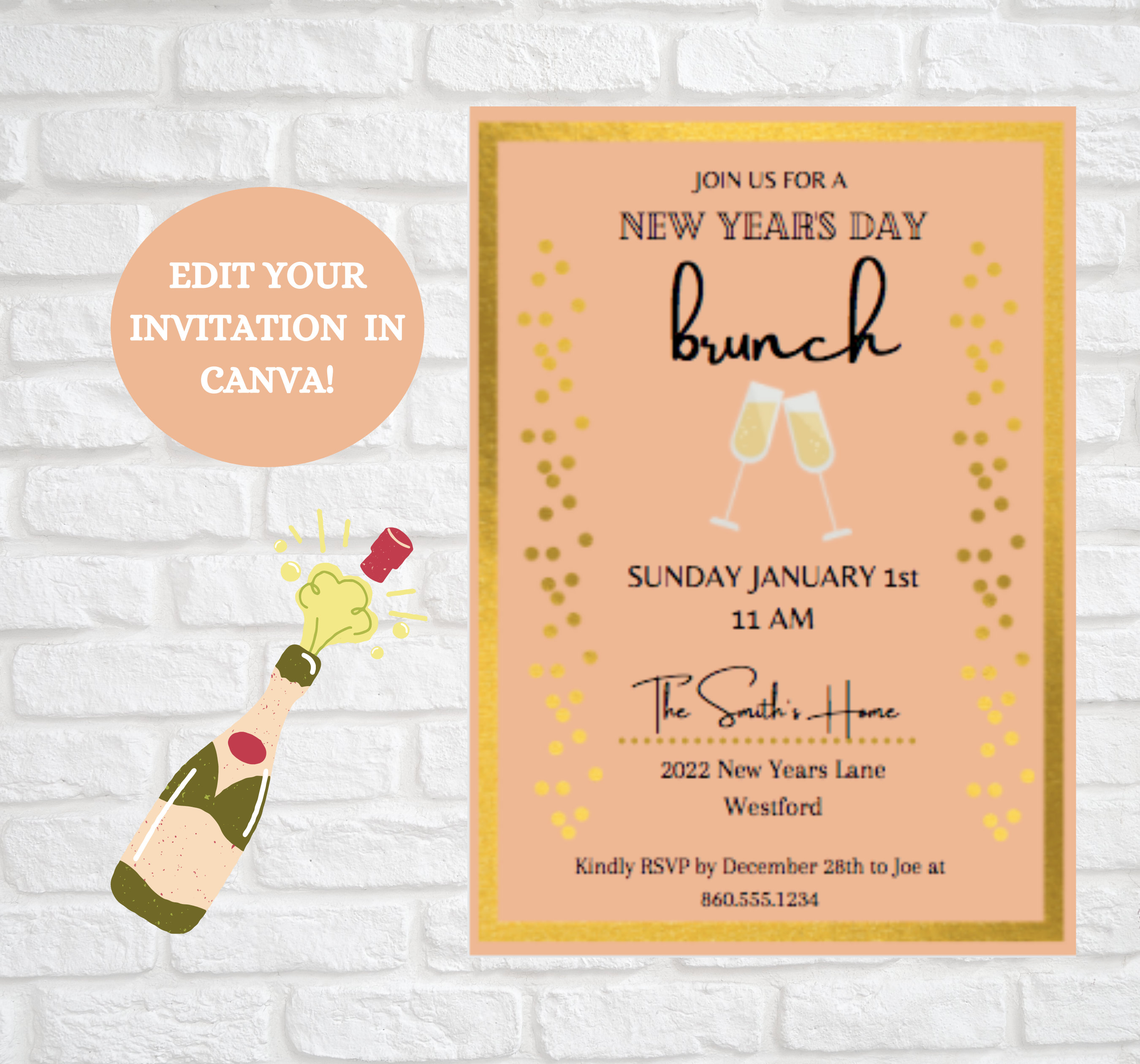 EDITABLE New Years Day BRUNCH PARTY Template | Party Invitation ...